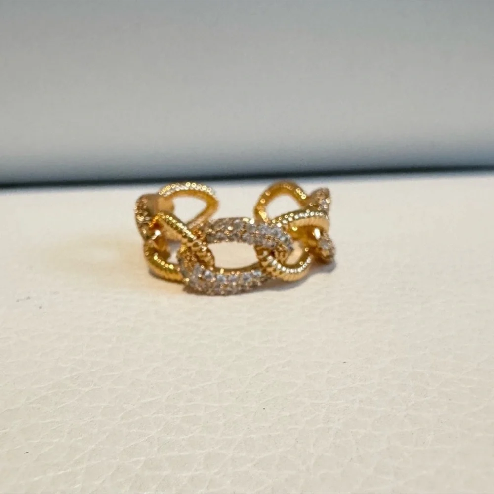 Jewelry | Gold Tone Chain Link Pav Crystal Statement Ring New ...